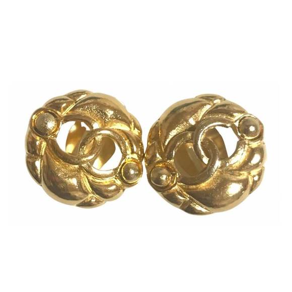CHANEL | Jewelry | Chanel Vintage Gold Tone Round Earrings With Cc Mark ...
